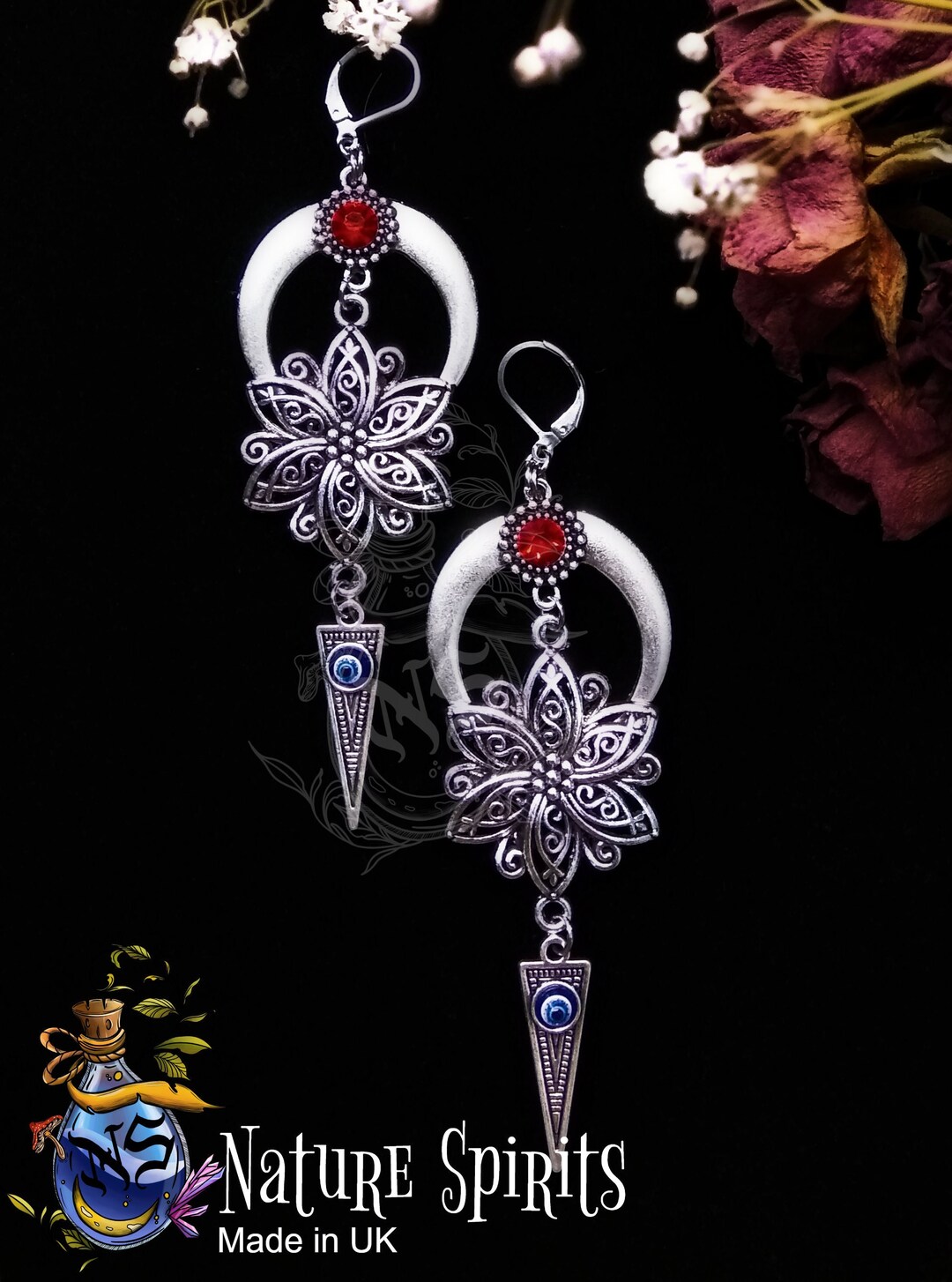 Flower Moon Forest Red Ritual Witch Drop Antique Silver Leaf - Etsy