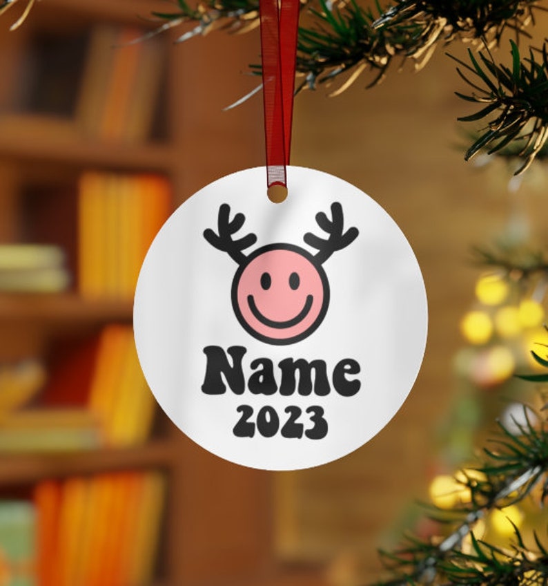 Personalized Smiley Face With Antlers Christmas Ornament Gift - Etsy