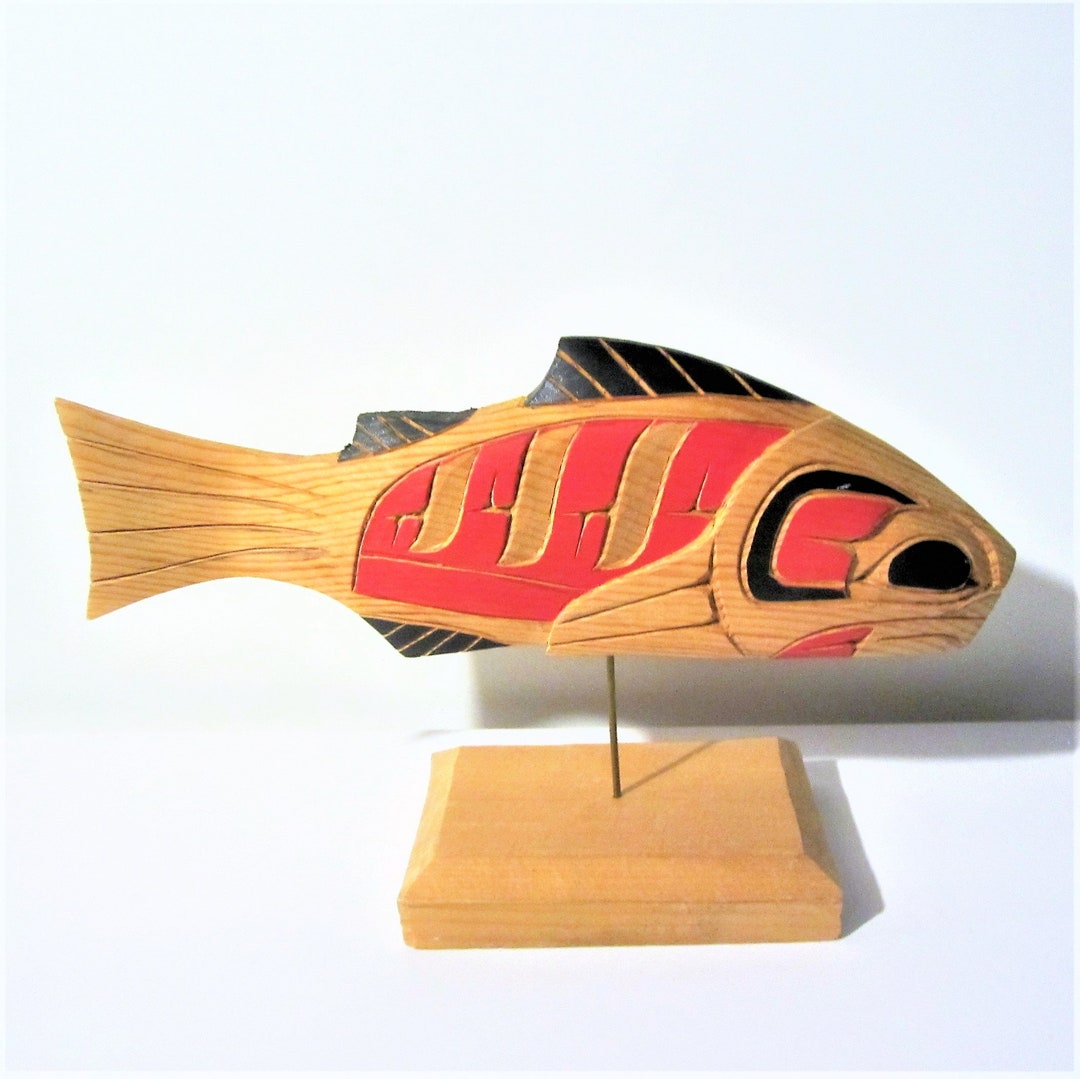 Coast Salish First Nation 'salmon' Carving West Coast Native Indigenous ...