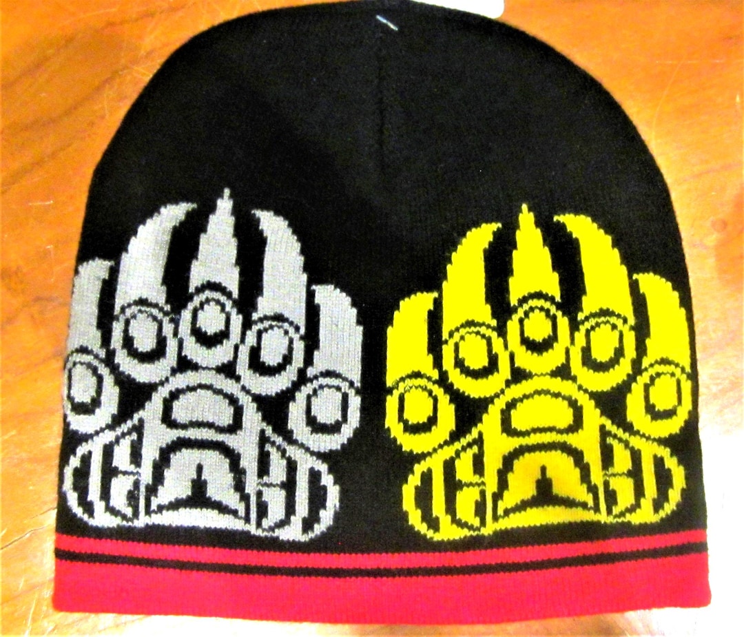 Coast Salish First Nations 'paw' Stretch Fit Tuque / Winter Ski Hat ...