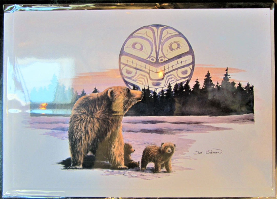 Pacific North West Coast First Nations 'bear & Cub' Art Post Card 6 X 9 ...