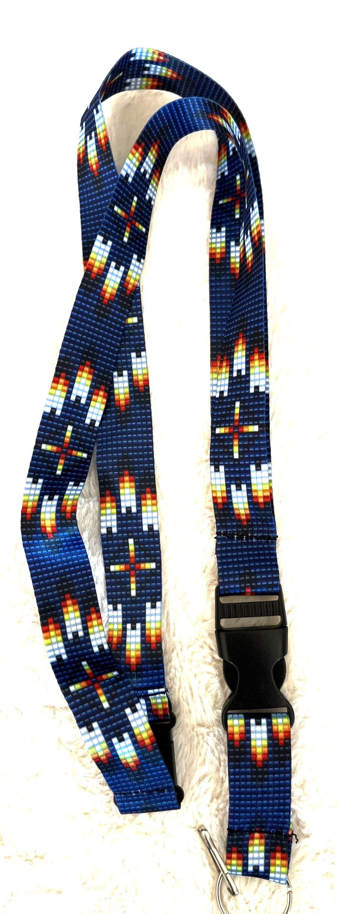 First Nations Navy Blue 'feather Design' Fabric Lanyard Great Plains ...