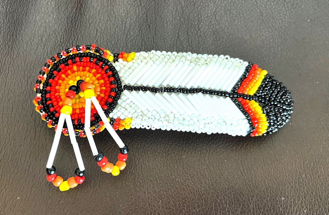 Cree First Nations Hand Beaded Single Feather 'four Directions' Hair ...