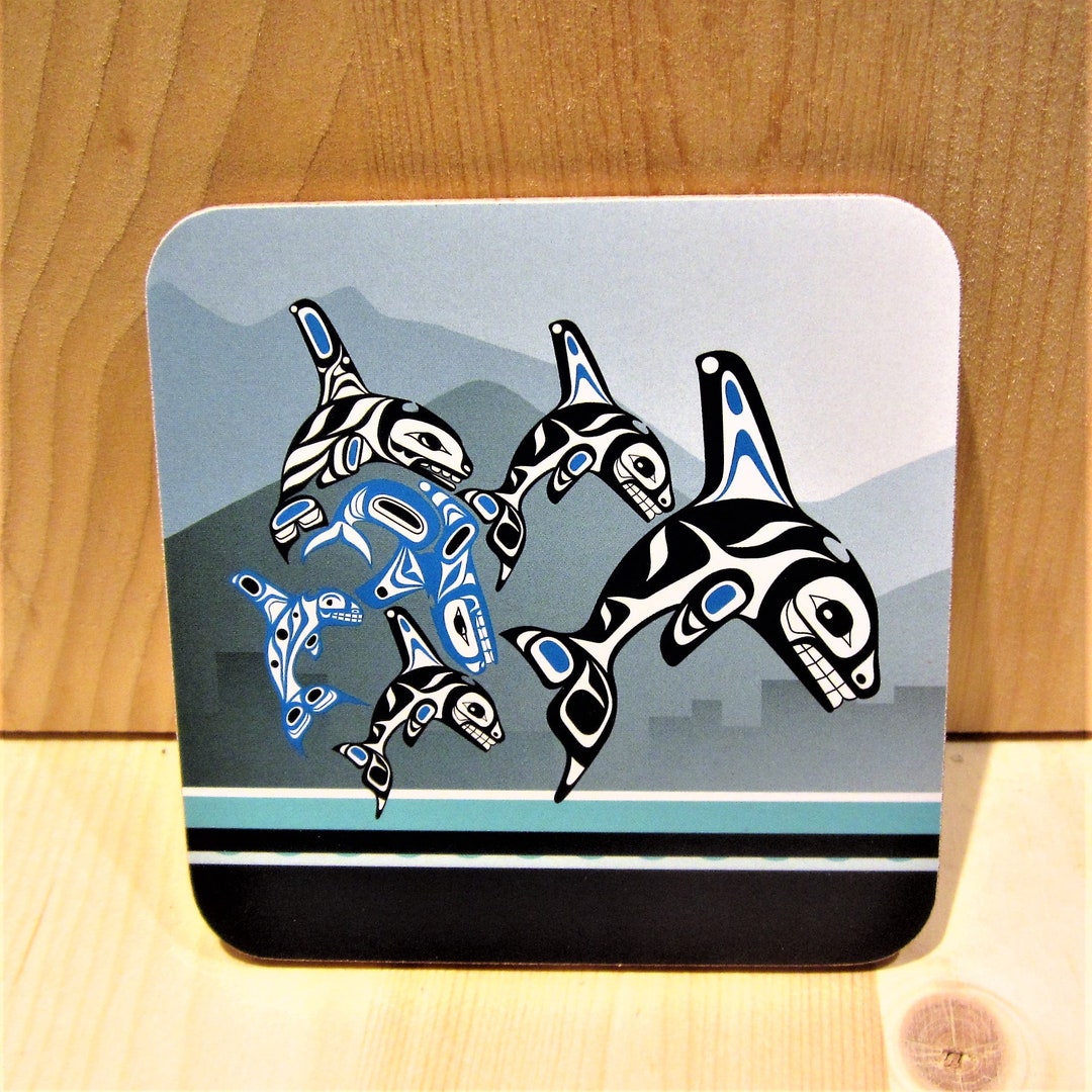 Haisla Heiltsuk First Nation 'orca Family' Cork Backed Coaster Native ...