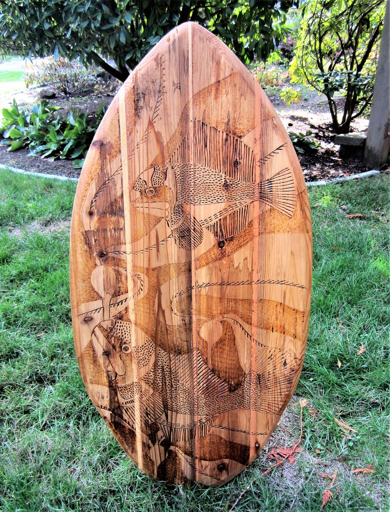 Paipo Board ''fish & Kelp'' Cedar Pyrographic - Etsy