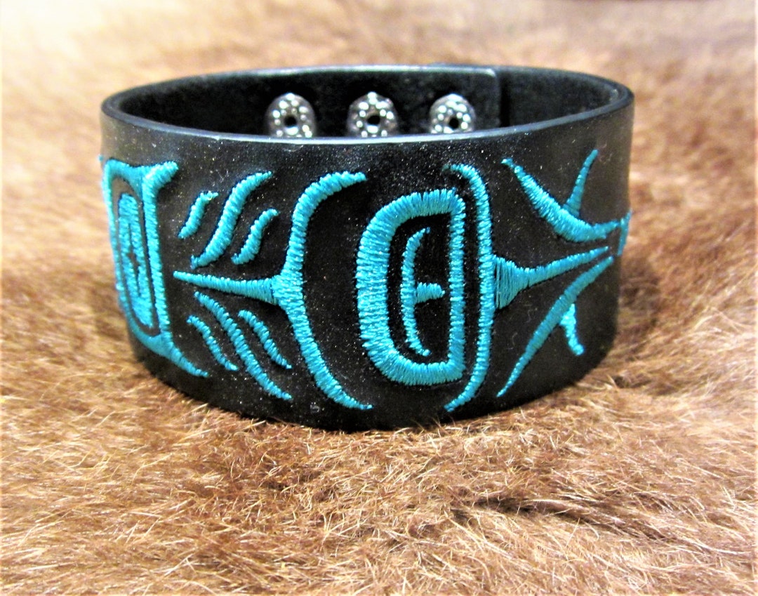 Coast Salish First Nation 'feather' Leather Cuff Bracelet Pacific North ...