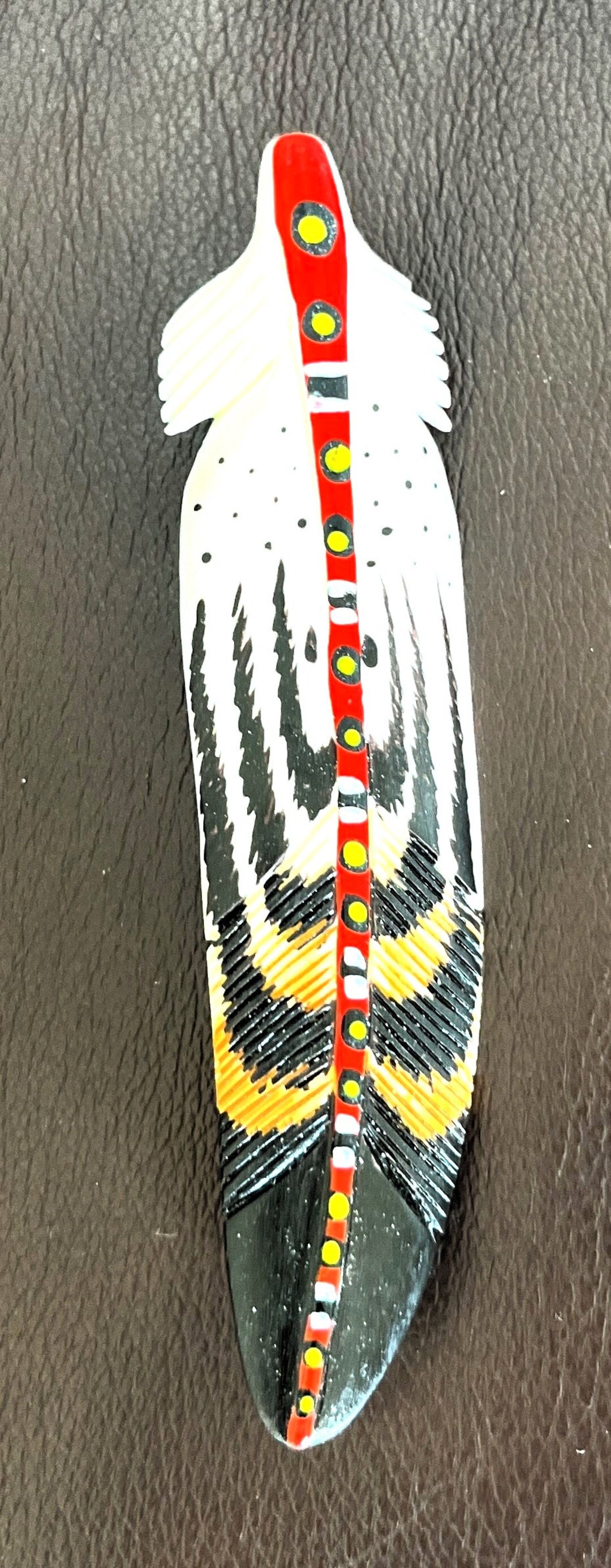 Cree First Nations Hand Carved Painted Feather 'red' Hair Barrette ...