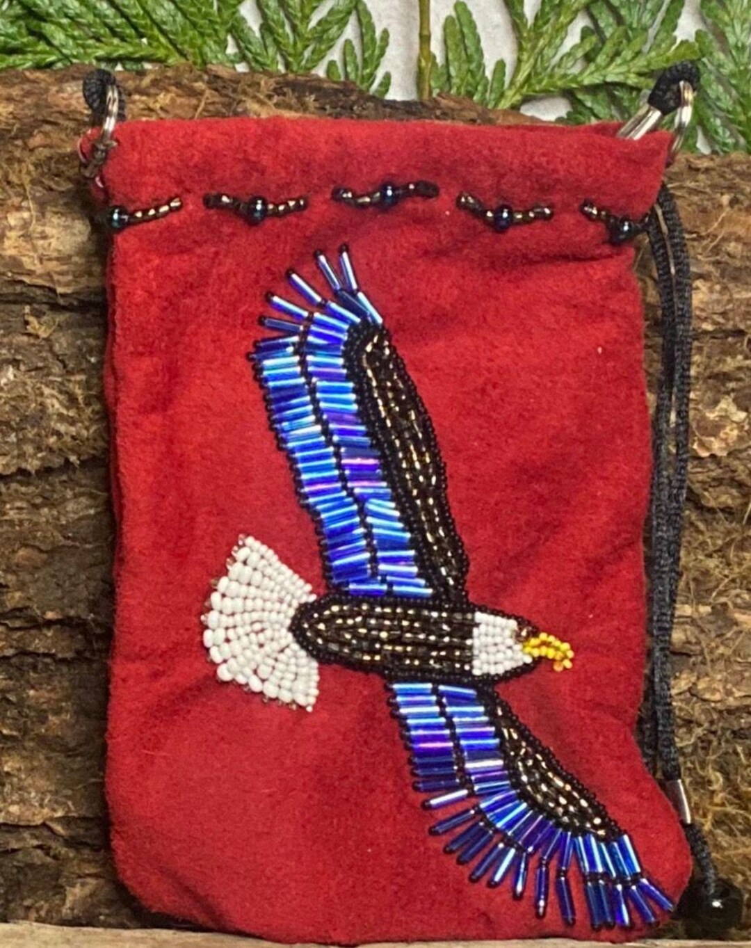 Nuu Chah Nulth First Nation 'eagle' Beaded Draw String Suede Medicine ...