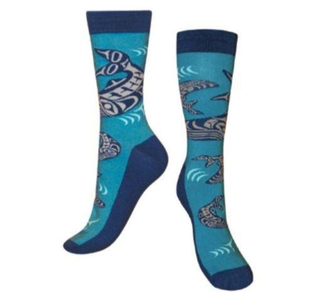 Heiltsuk Bella Bella First Nation 'humpback Whales' Midcalf Socks Size S/M Pacific North West ...
