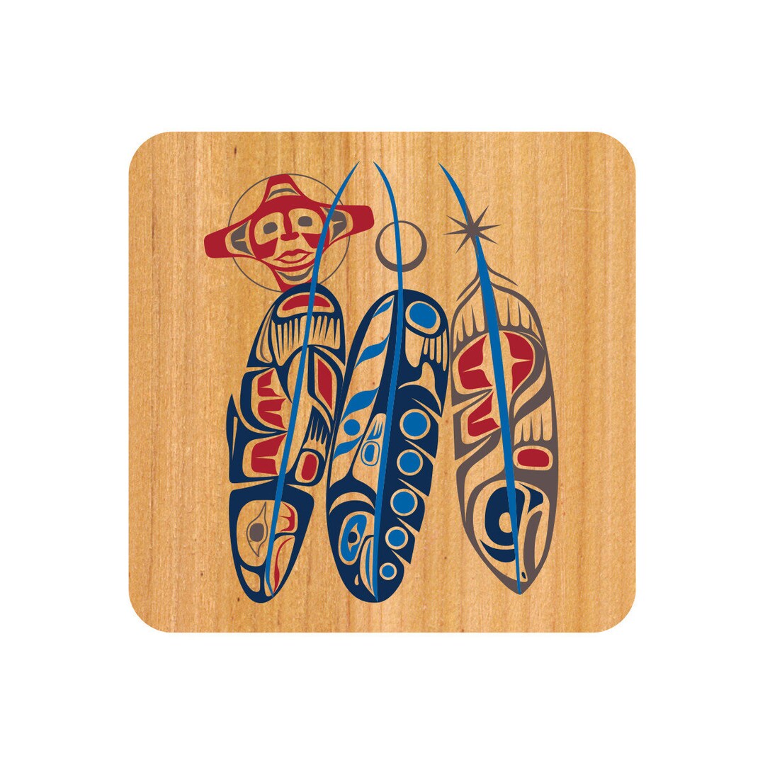 Haisla Heiltsuk First Nation "salmon Life Cycle (feathers)" Cork Backed Coaster Pacific North ...