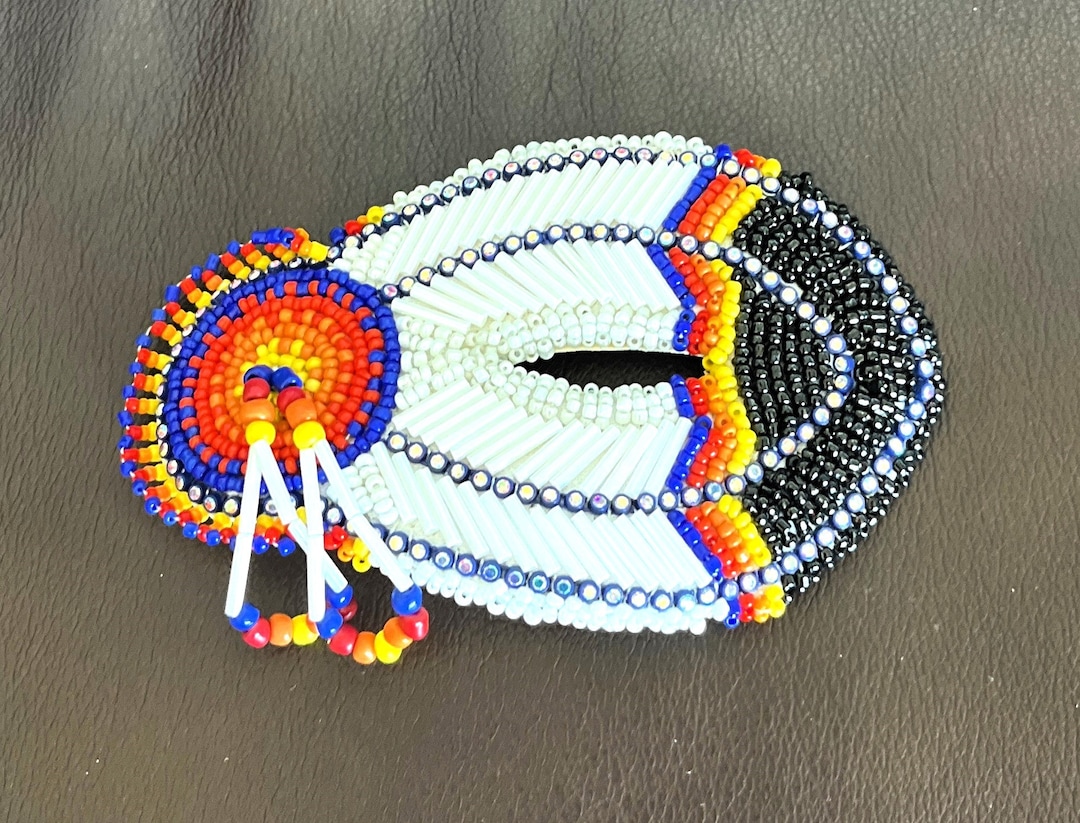 Cree First Nations Hand Beaded Double Feather 'rainbow' Hair Barrette ...
