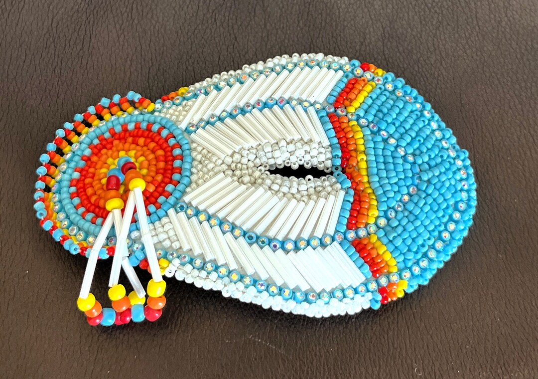 Cree First Nations Hand Beaded Double Feather 'light Blue' Hair ...