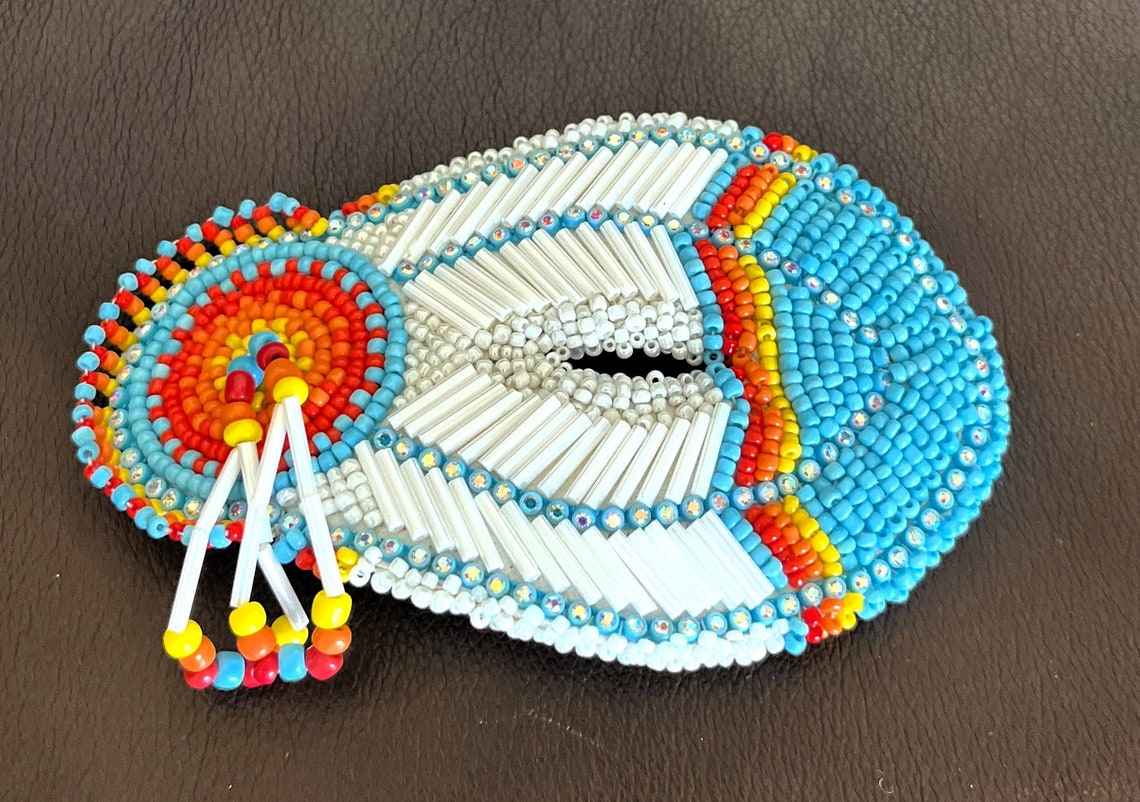 Cree First Nations Hand Beaded Double Feather 'light Blue' Hair ...