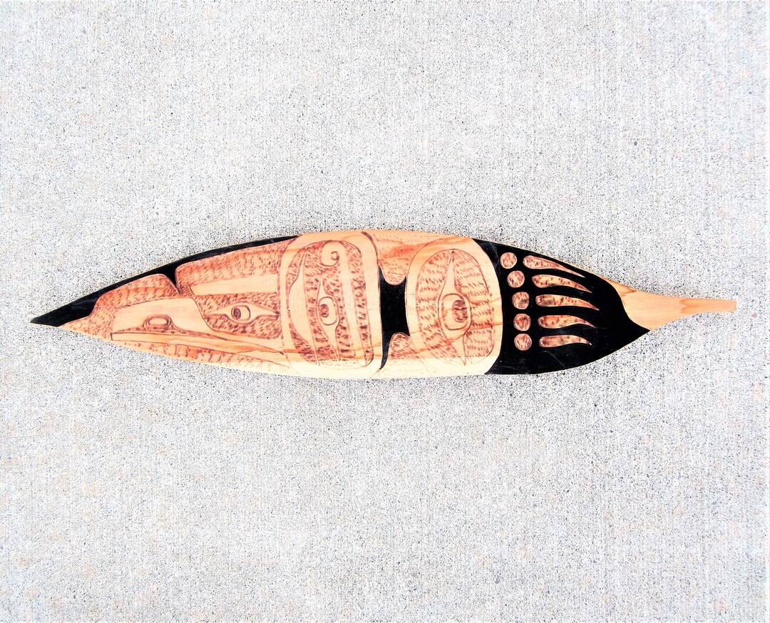 Kwakiutl First Nation ''raven & Bear Paw Feather'' Cedar Wood Carving ...
