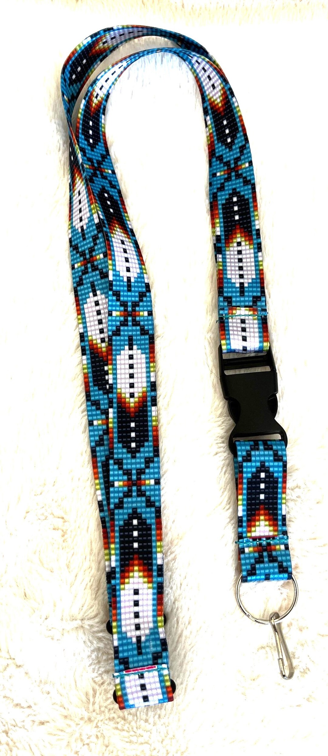 First Nations Turquoise 'feather Design' Fabric Lanyard Great Plains ...
