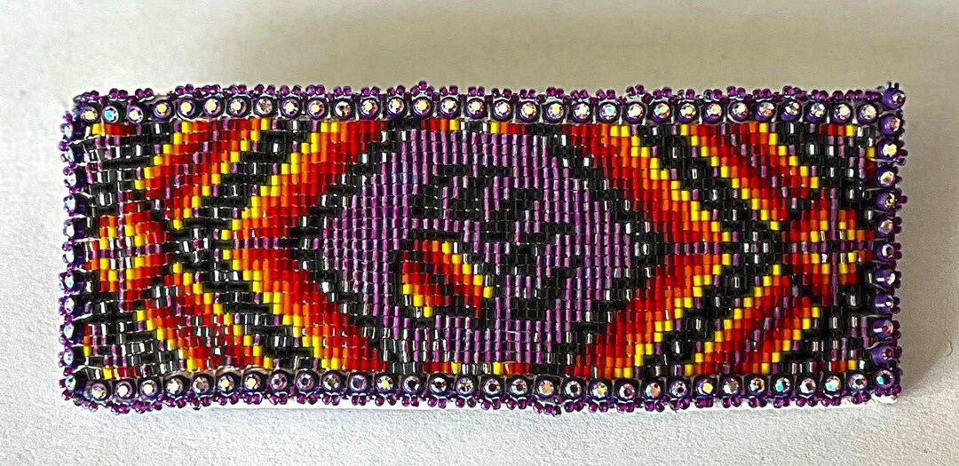 Cree First Nations Hand Beaded Purple 'bear Paw' Hair Barrette Great ...