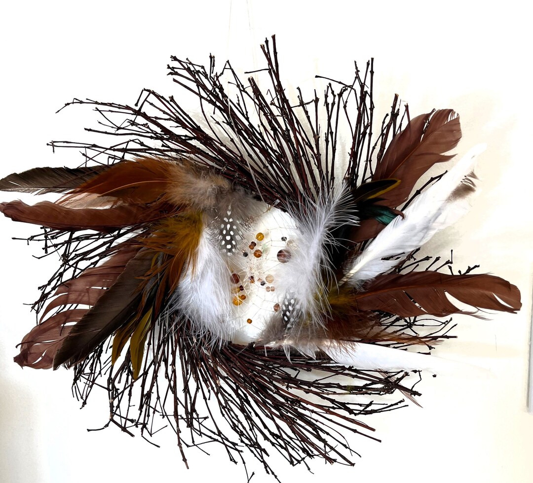 Ojibway First Nation Handmade 'twig Dream Catcher Amber' 12'' Dream ...