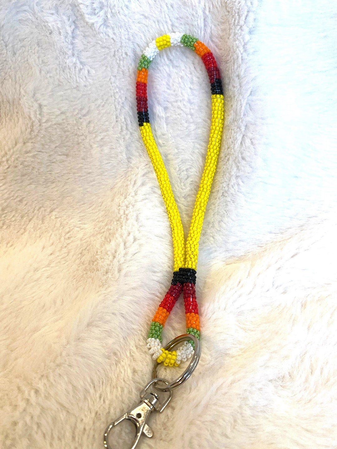 Ojibway First Nations Yellow Hand Beaded Wristlet Lanyard Key Chain Sub ...