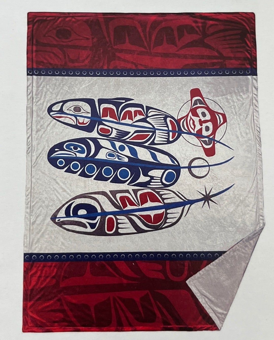 Haisla Heiltsuk First Nation 'salmon Life Cycle Feathers' Cozy Premium Fleece Blanket Pacific ...