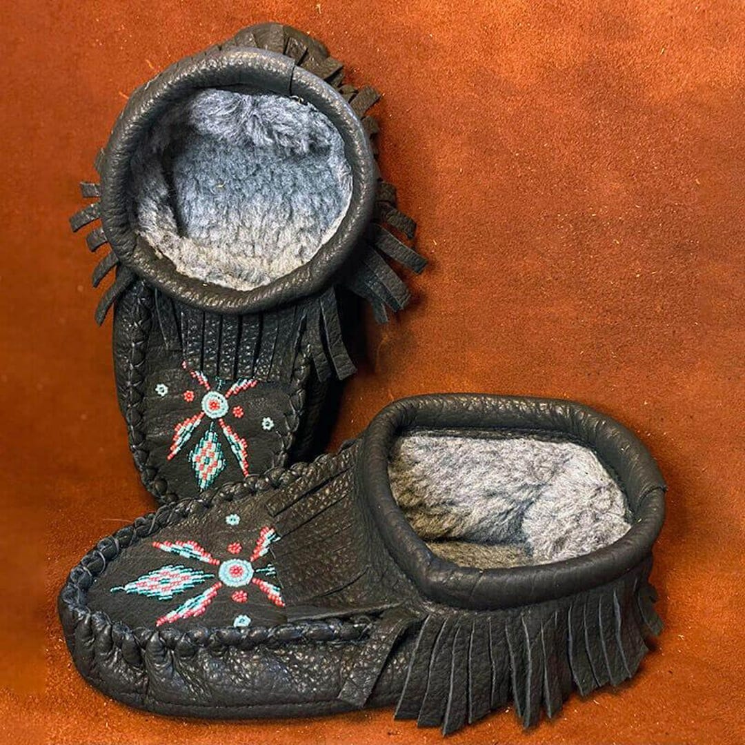 Cree First Nation Ladies Handmade Leather Hide Starburst Moccasins ...