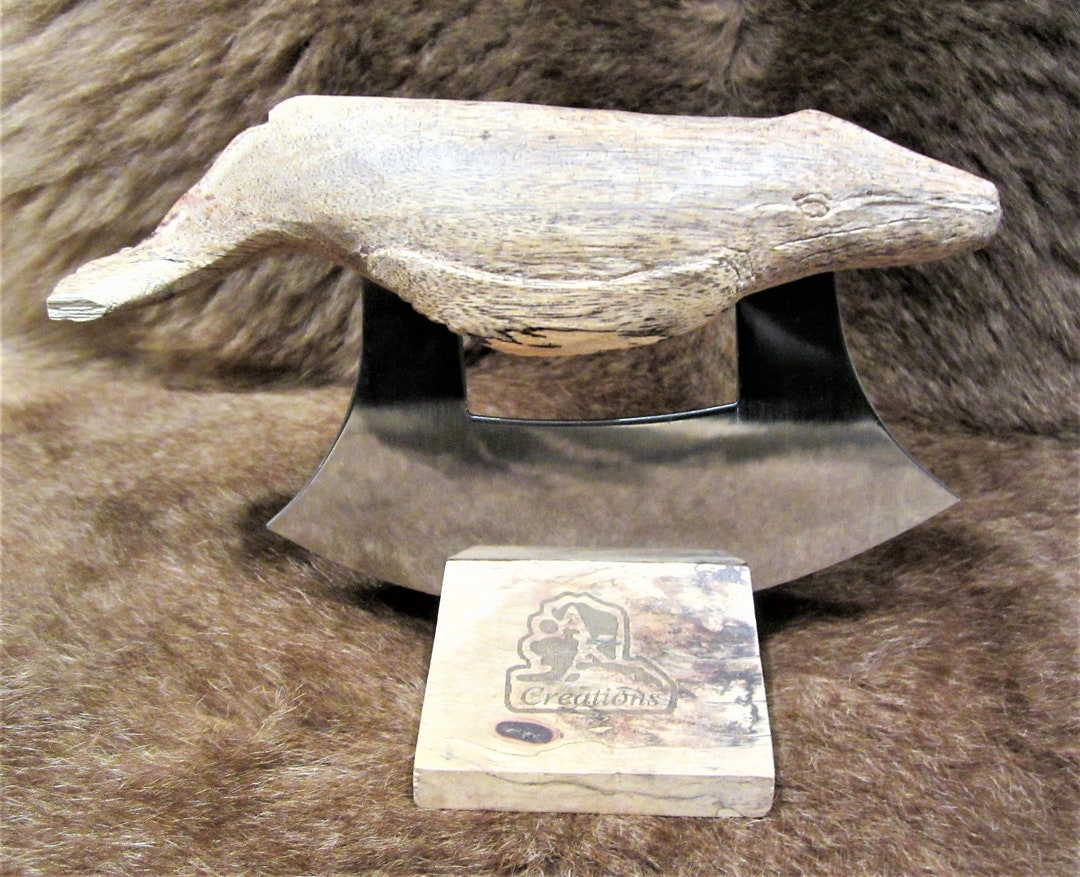 Alaskan Inuit Spalted Birch ULU 'humpback Whale' Carved Knife Native ...