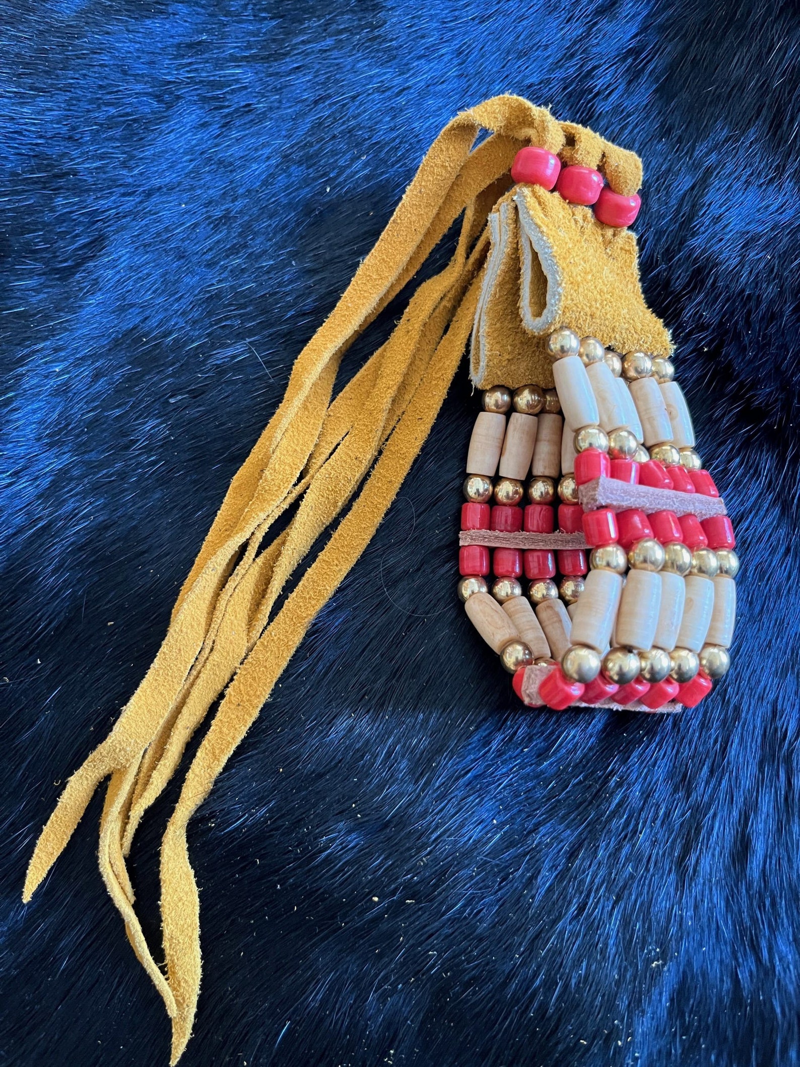 Iroquois Six Nations Red '5 Strand Bracelet' Leather Hair-pipe Beads ...