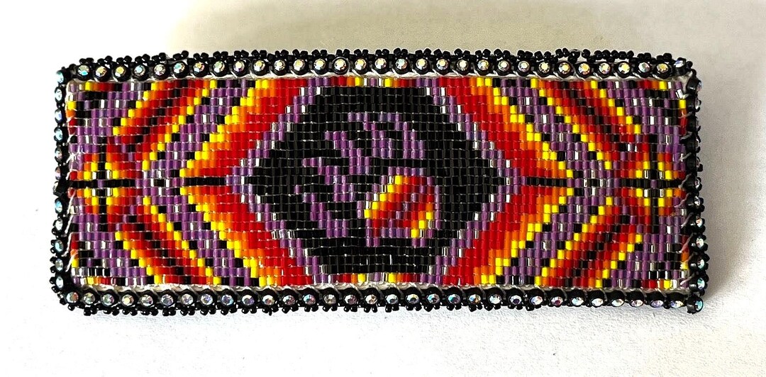 Cree First Nations Hand Beaded Purple / Black 'bear Paw' Hair Barrette ...