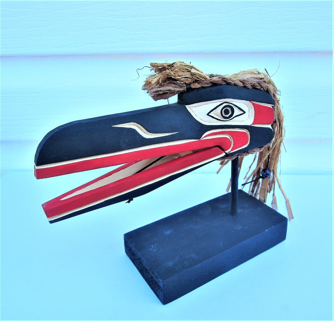 Kwakiutl First Nation 'raven' Articulated Cedar Wood Clapper Carving ...
