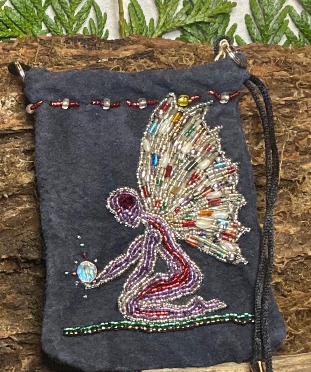 Nuu Chah Nulth First Nation 'fairy' Beaded Suede Draw String Leather ...