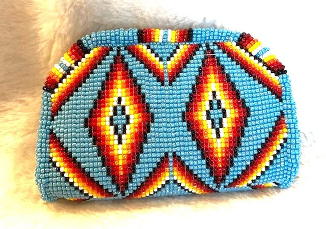 Anishinaabe First Nation Beaded Light Blue Coin Change Purse Eastern ...