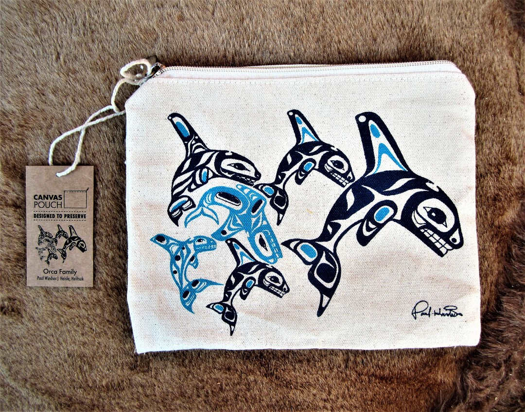 Haisla, Heiltsuk First Nations 'orca Family' Canvas Zippered Pouch ...
