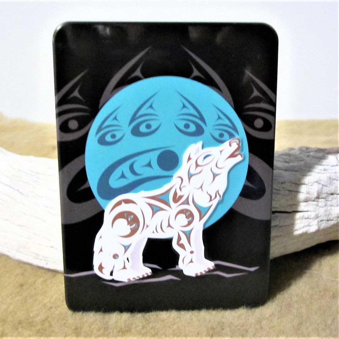 Coast Salish First Nation 'howling Wolf' Embossed Metal Fridge Magnet ...
