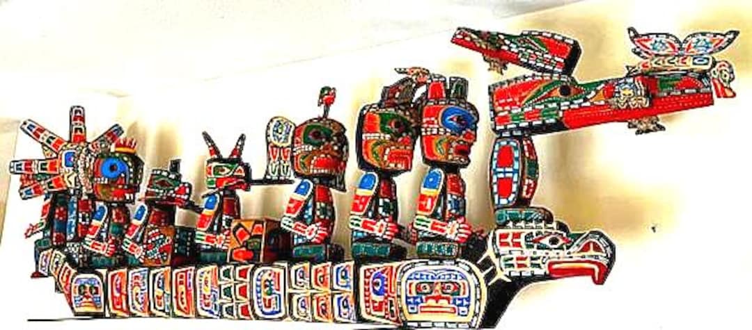 Kwakiutl First Nation 9 Man 'potlatch Canoe' Red Cedar Carving Pacific ...