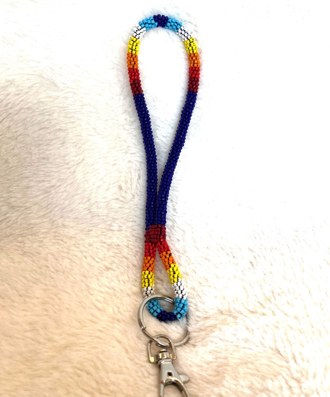 Ojibway First Nations Royal Blue Hand Beaded Wristlet Lanyard Key Chain ...