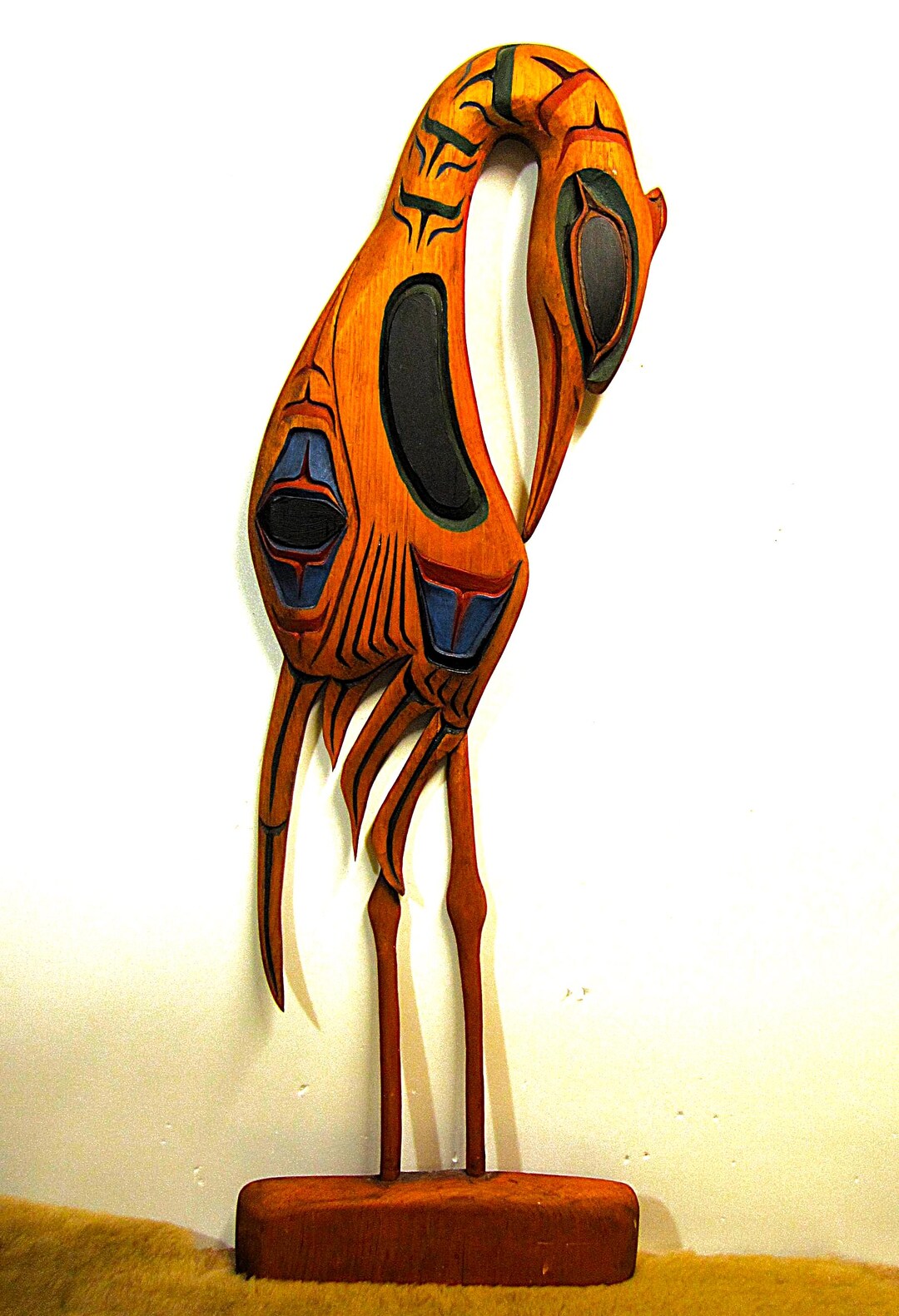 Vintage Haida First Nation 'blue Heron' Cedar Carving Pacific North ...