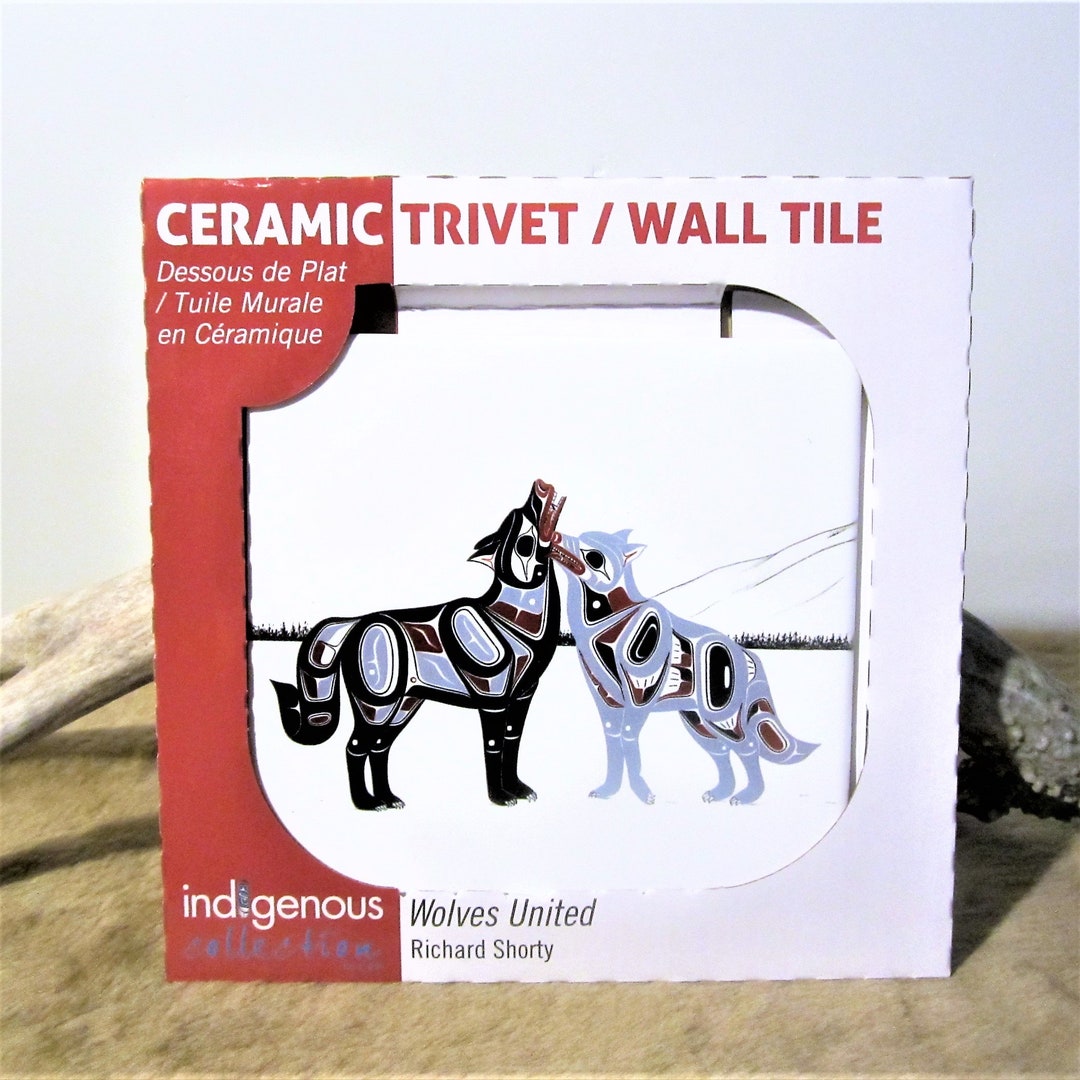 Northern Tuchone First Nations ''wolves United'' Ceramic Tile Trivet ...