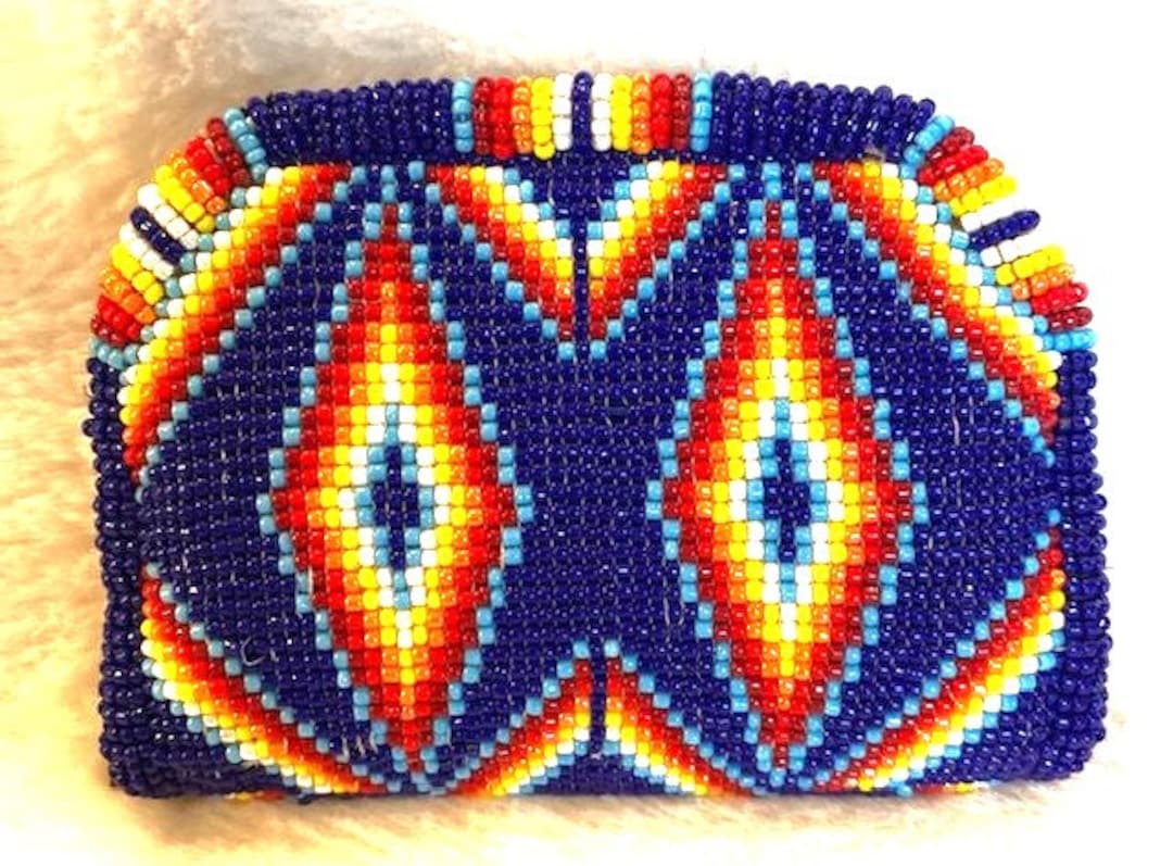 Anishinaabe First Nation Beaded Royal Blue Coin Change Purse Eastern ...