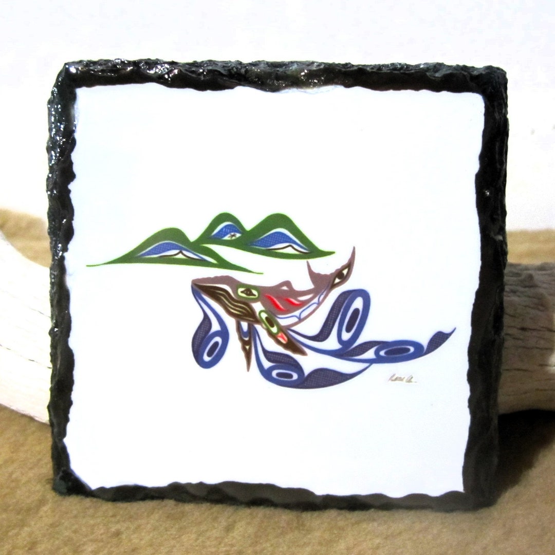 Nuu Chah Nulth First Nation 'mother & Baby Grey Whales' Slate Coaster ...