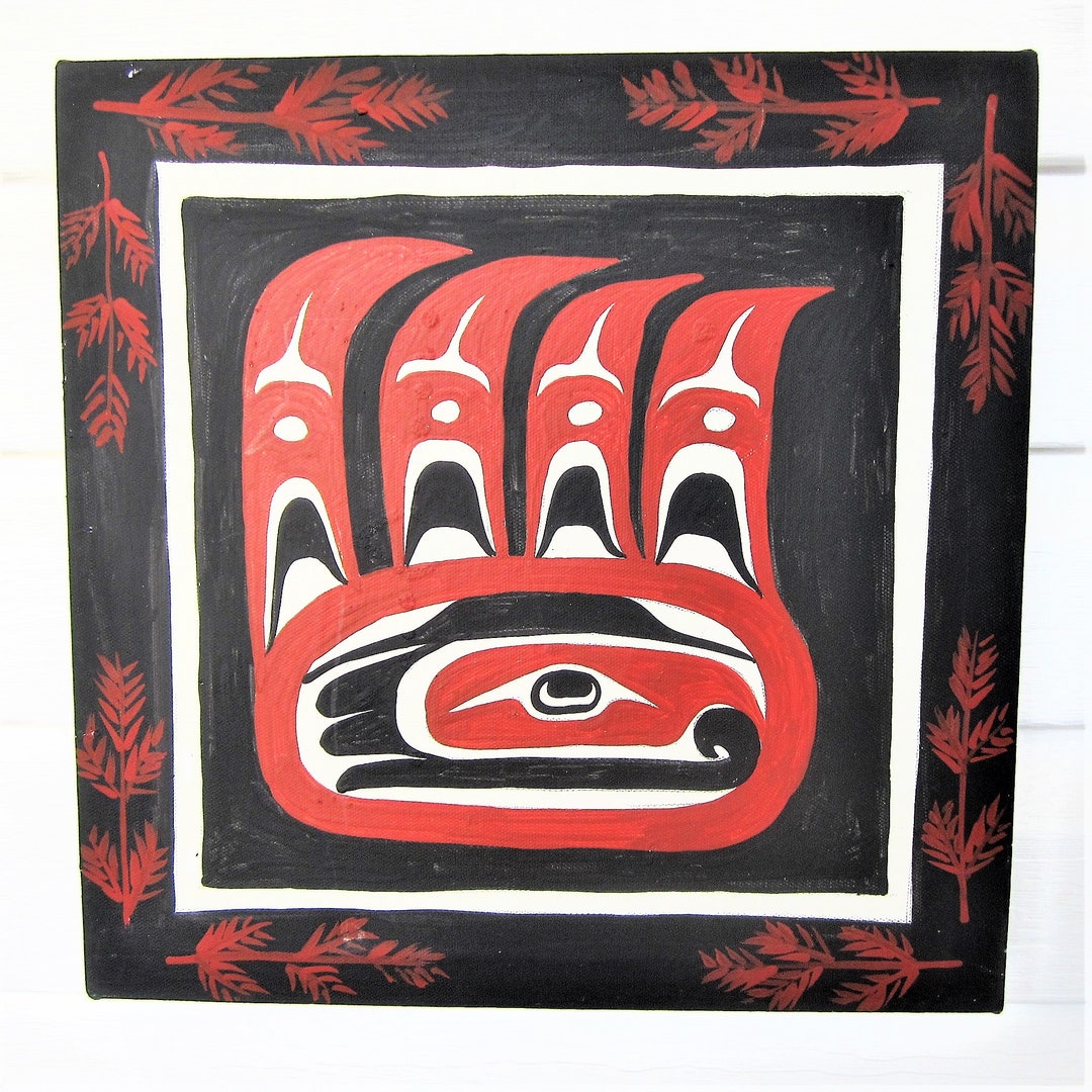Kwakiutl First Nation 'grizzly Bear Paw' Acrylic on Canvas Hand Painted ...