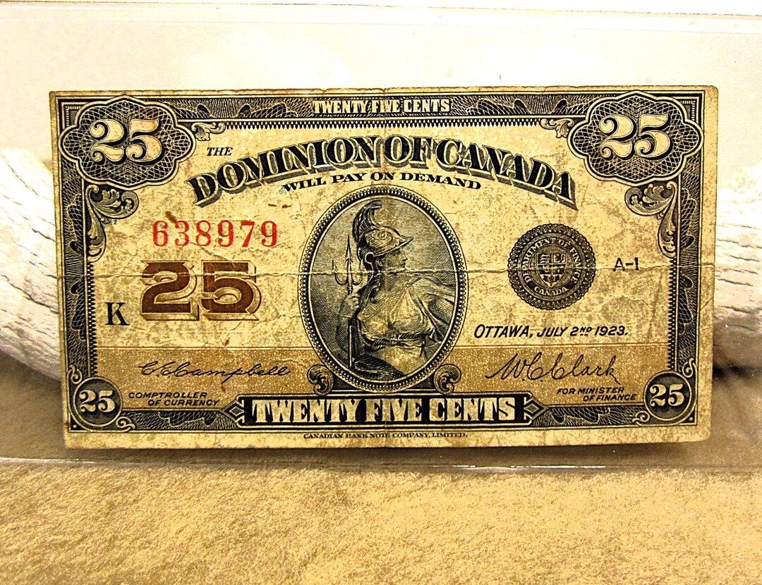 Vintage 1923 Dominion of Canada Twenty Five Cents Bill - Etsy