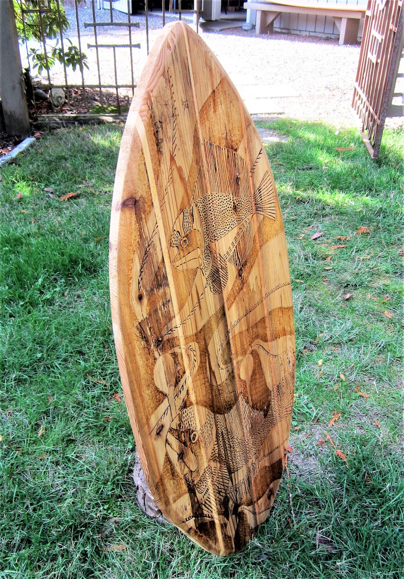 Paipo Board ''fish & Kelp'' Cedar Pyrographic - Etsy