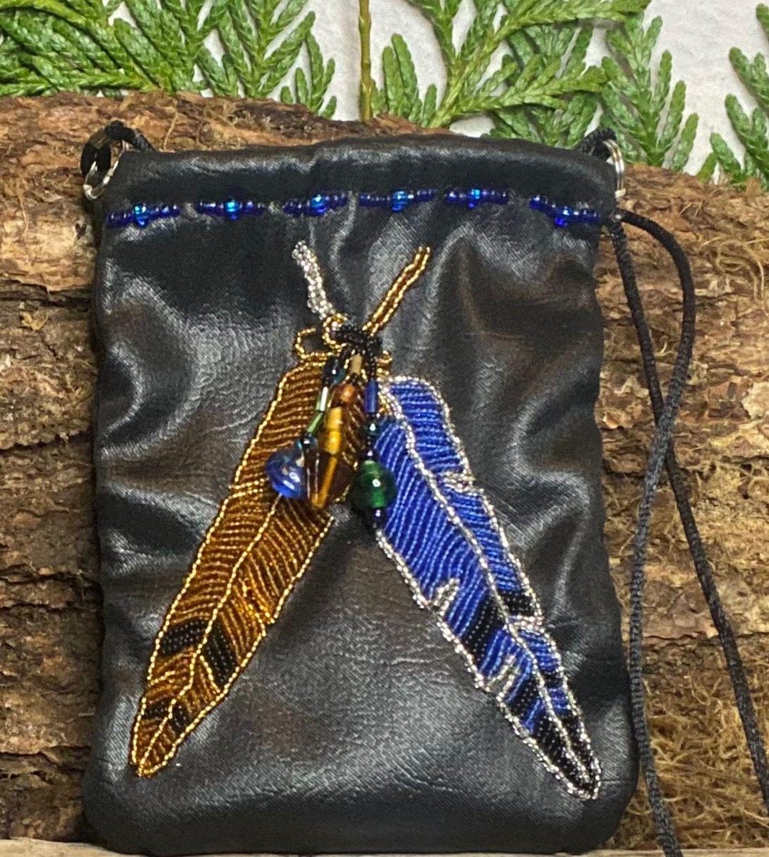 Nuu Chah Nulth First Nation 'feathers' Beaded Draw String Leather ...