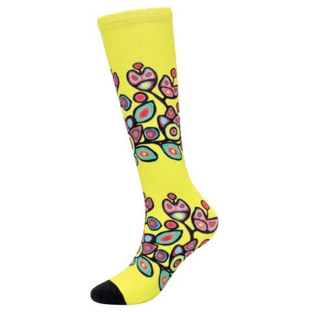 Ojibway First Nation 'floral on Yellow' Socks Size M/L Adult Eastern ...