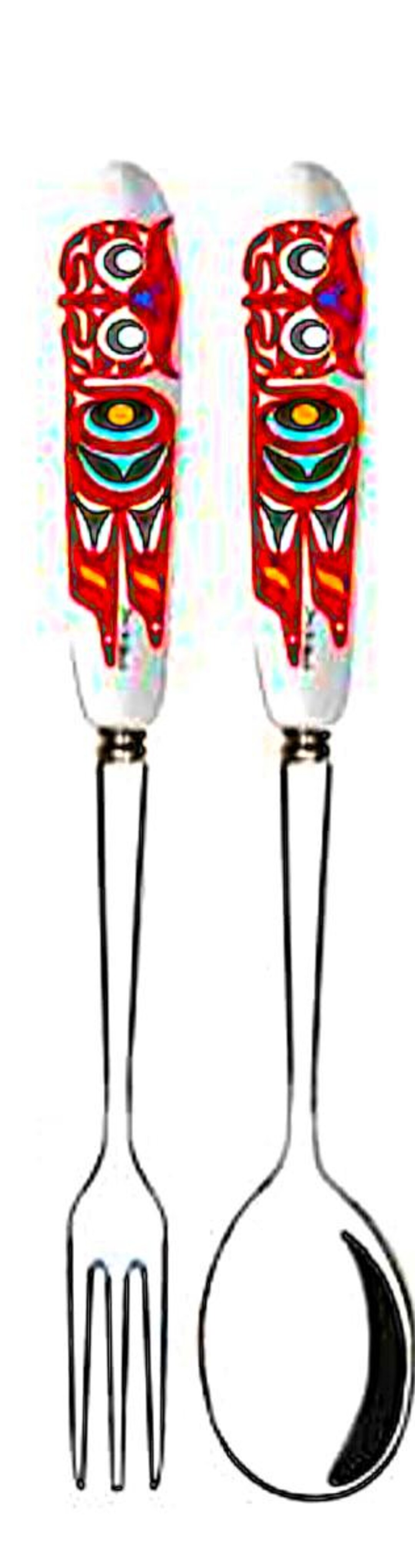 Coast Salish First Nation 'owl' Appetizer Fork and Spoon Set Pacific ...