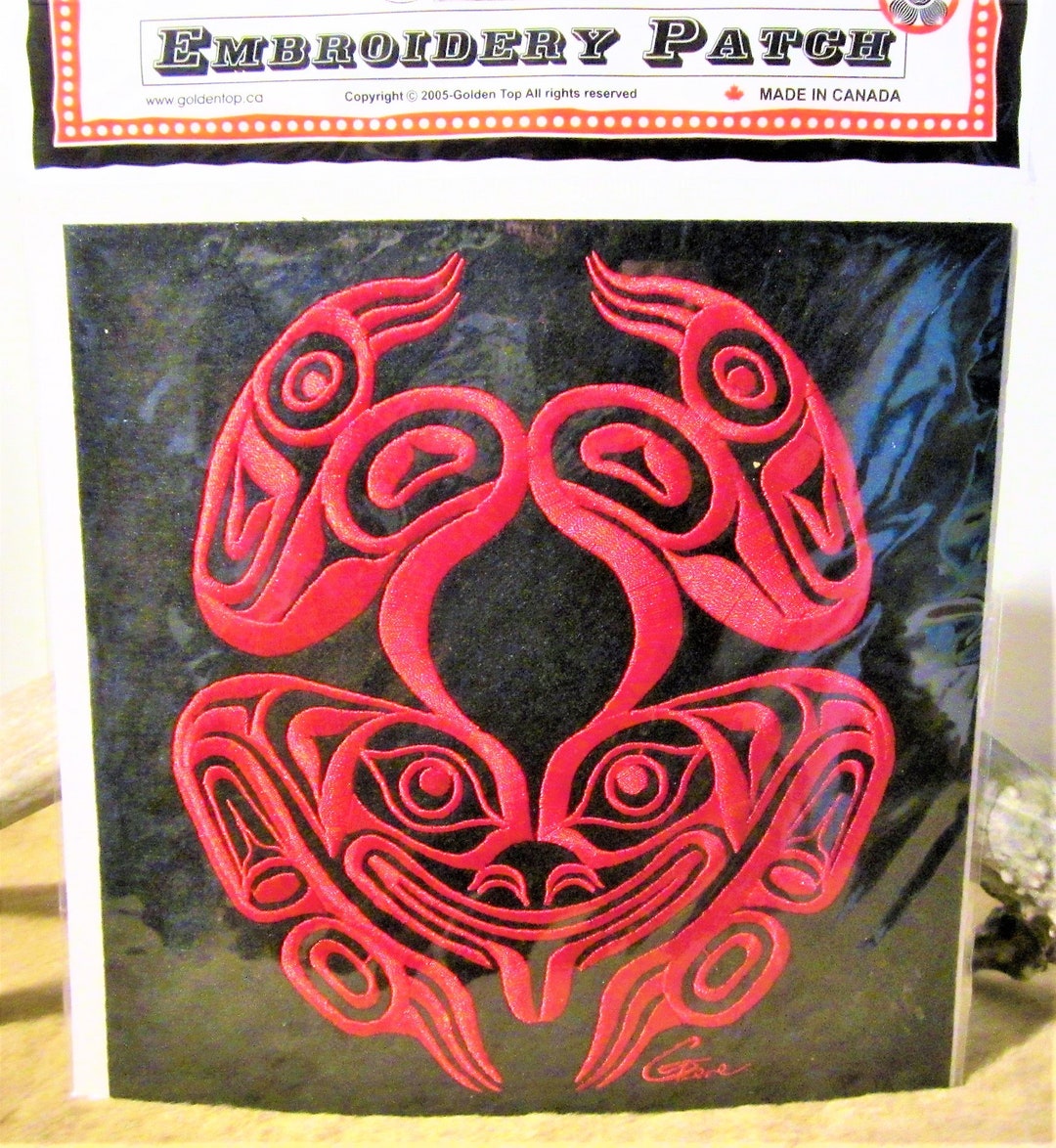 Large First Nations ''frog'' Embroidered Patch Pacific North West Coast ...