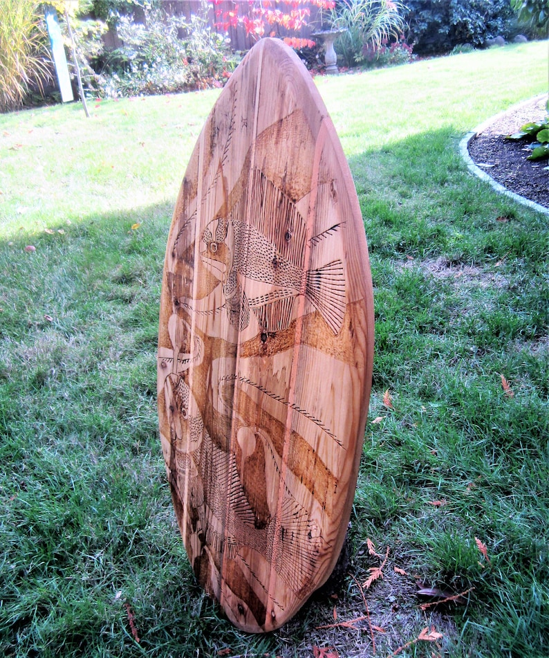 Paipo Board ''fish & Kelp'' Cedar Pyrographic | Etsy