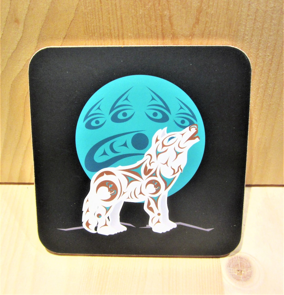 Coast Salish First Nation "howling Wolf" Cork Backed Coaster Pacific ...
