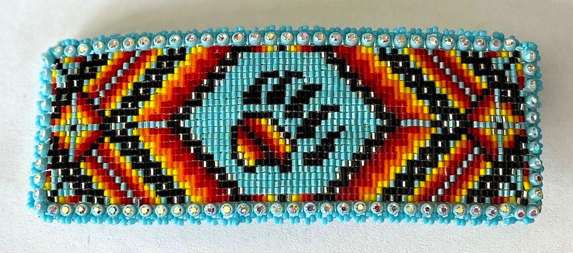 Cree First Nations Hand Beaded Light Blue 'bear Paw' Hair Barrette ...