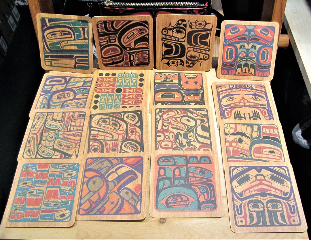 Pacific North West Coast First Nations Coaster Set of 16 Square Native ...