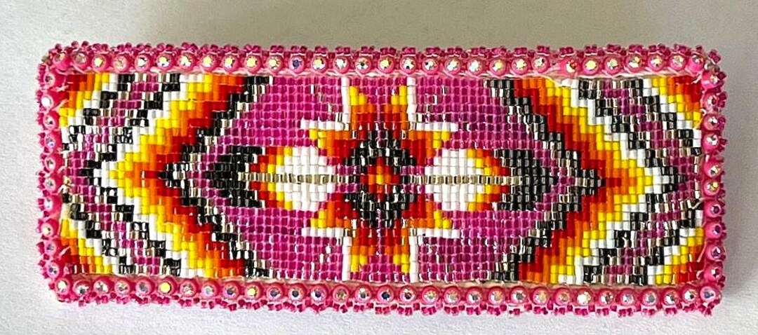 Cree First Nations Hand Beaded Pink 'starburst' Hair Barrette Great ...